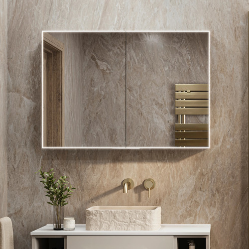 Hib 80 Exos LED illuminated Double Door Aluminium Cabinet | bathworks