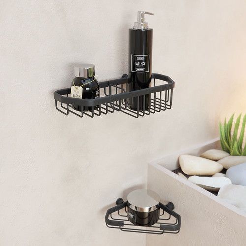 Sonia Bathroom Shower Basket - Black | bathworks