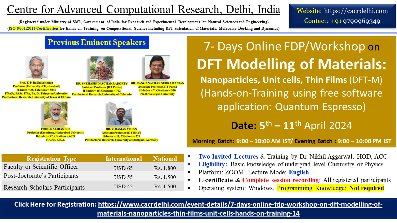 7-Days Online FDP/Workshop on DFT Modelling of Materials:Nanoparticles, Thin Films, Unit Cells ...