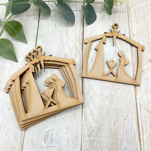 MDF Christmas Decoration with Hole 10cm 5 Pack Nativity Scene ...