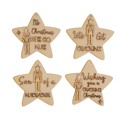 MDF Christmas Nutcracker Theme Star Signs Set of 4 | woodenshapecompany
