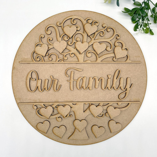 30cm Circle Spilt Tree Our Family | woodenshapecompany
