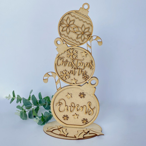 MDF Freestanding Bauble Stack 38cm Personalised Family | woodenshapecompany