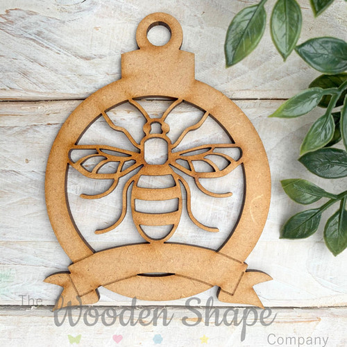MDF Bauble Bee with Banner | woodenshapecompany