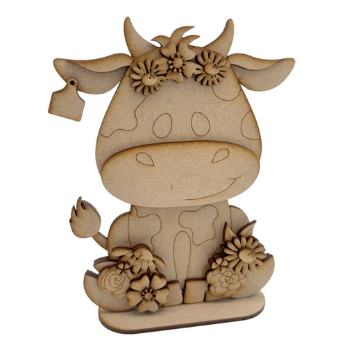 Spring Flower Cow Shelf Sitter Craft Kit | woodenshapecompany