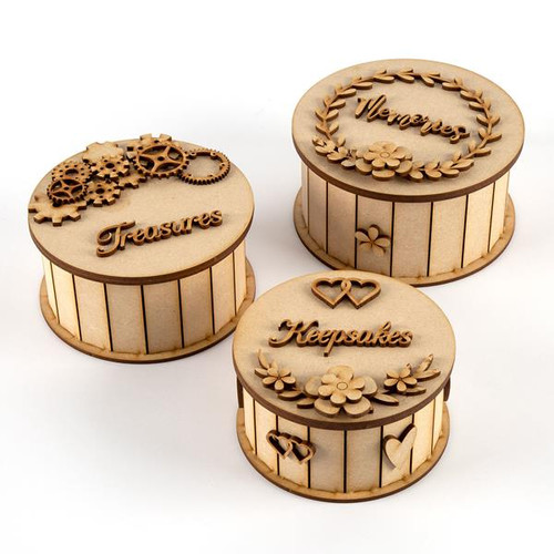 MDF 3 X Assorted Circle Boxes With 30 X Embellishments | woodenshapecompany