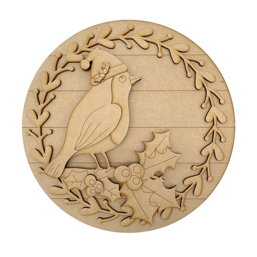 MDF Christmas Robin Theme 30cm Robin Wreath | woodenshapecompany