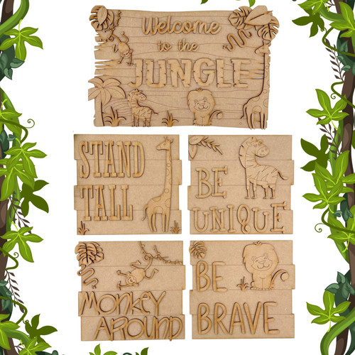 MDF Welcome to the Jungle Jungle Signs Set of 5 | woodenshapecompany