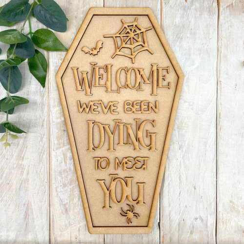 MDF Coffin Shape Sign Welcome | woodenshapecompany