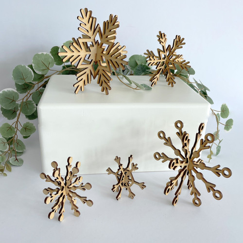 3D MDF Freestanding Christmas Snowflake Set of 5 | woodenshapecompany
