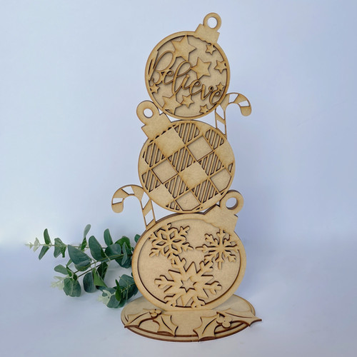 MDF Freestanding Bauble Stack 38cm Believe | woodenshapecompany