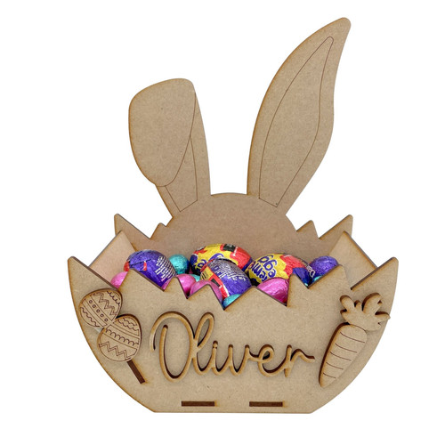 MDF Cracked Egg Basket with Ears Name & Carrot | woodenshapecompany