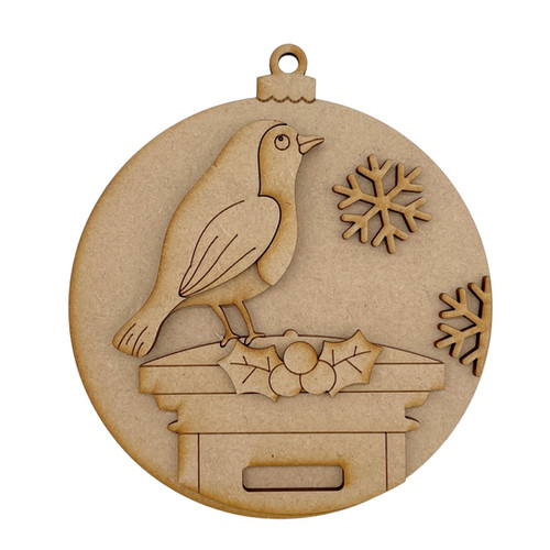 MDF Christmas Robin Theme Robin Post Box Bauble | woodenshapecompany