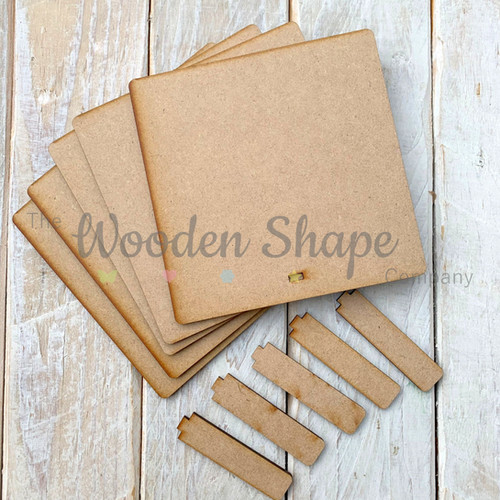 MDF Laser Cut Craft 12.5cm Square Plaques with Stand 5 Pack ...