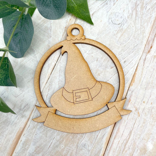 MDF Halloween Banner Bauble Witch Hat | woodenshapecompany
