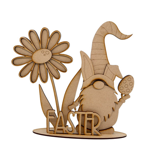 MDF Easter Gnome & Daisy Stand Easter | woodenshapecompany