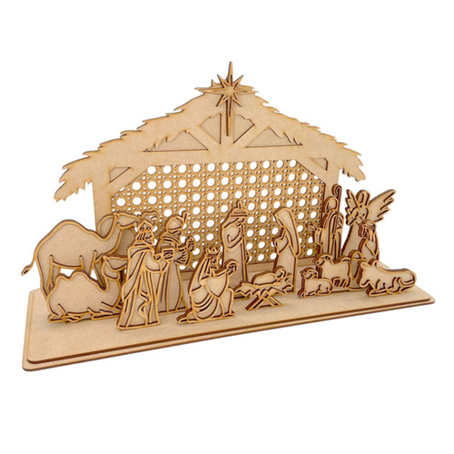 3D MDF Nativity Scene Rattan Christmas Nativity Crib | woodenshapecompany