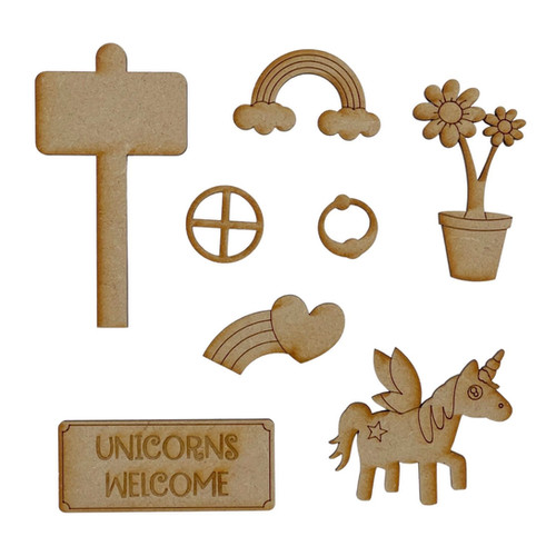 MDF Fairy Door Accessory Kit Unicorn Pack | woodenshapecompany