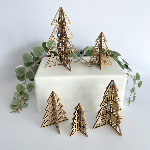 3D MDF Freestanding Christmas Tree Set of 5 | woodenshapecompany