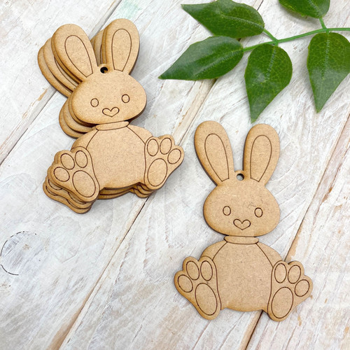 MDF Easter Decoration with Hole 10cm 5 Pack Bunny Cute | woodenshapecompany