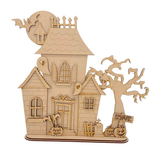 MDF Halloween Large Haunted House V2 | woodenshapecompany