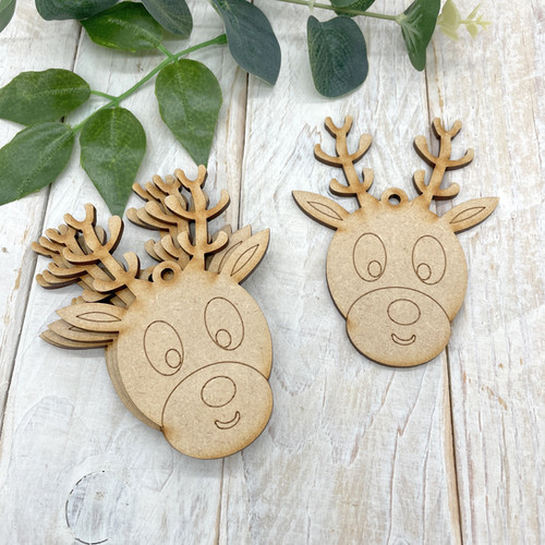 MDF Christmas Decoration with Hole 10cm 5 Pack Reindeer Head ...