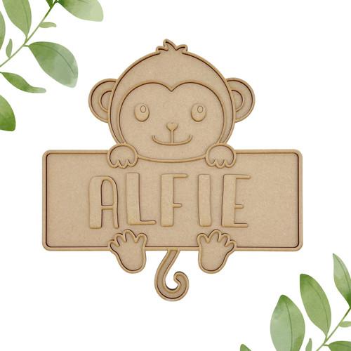 MDF Jungle Theme Animal Name Sign Monkey | woodenshapecompany