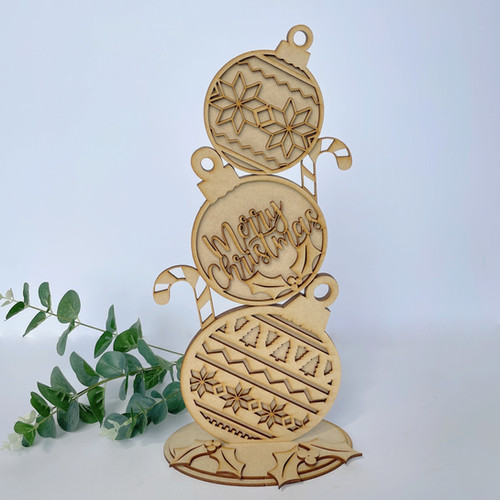 MDF Freestanding Bauble Stack 38cm Merry Christmas | woodenshapecompany