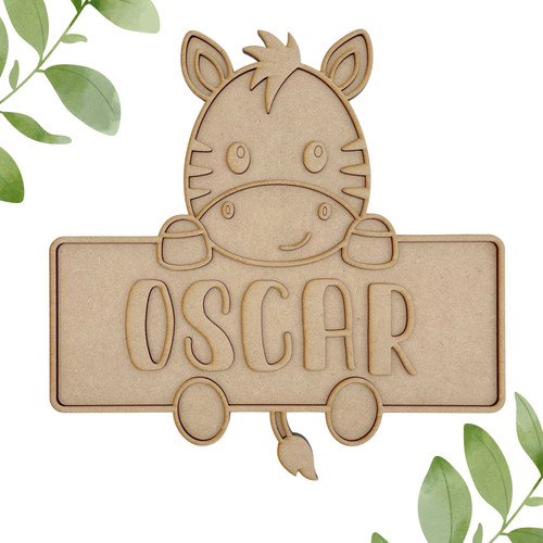 MDF Jungle Theme Animal Name Sign Zebra | woodenshapecompany