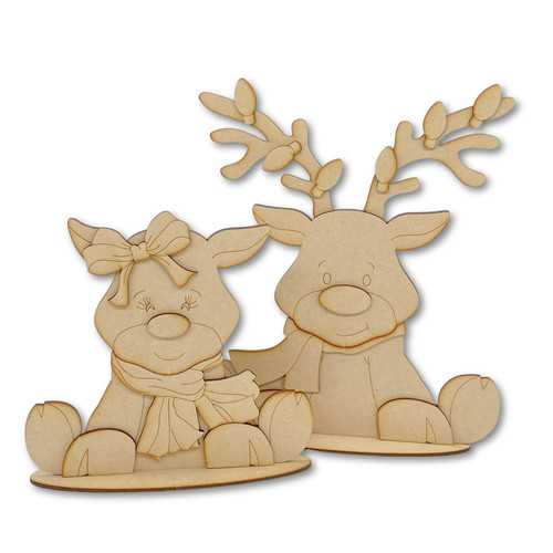 MDF Layered Christmas Reindeer Couple Set | woodenshapecompany