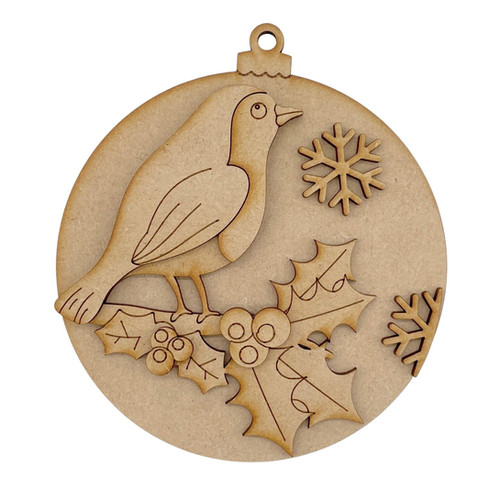 MDF Christmas Robin Theme Robin Branch Bauble | woodenshapecompany