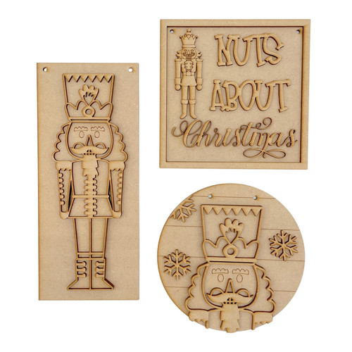 MDF Christmas Nutcracker Theme 3 Pack Assorted Signs | woodenshapecompany