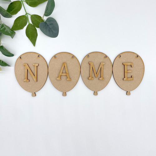 MDF Balloon Bunting Pieces with Letters | woodenshapecompany