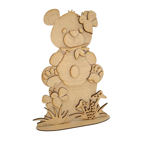 MDF Animal Large Honey Bear Stump Bear Bee | woodenshapecompany