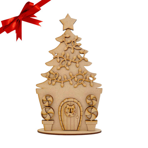 MDF Christmas Whimsical Festive House Xmas Tree | woodenshapecompany