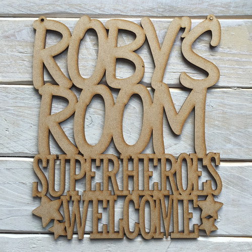 MDF Personalised Room Sign Superheroes Welcome | woodenshapecompany