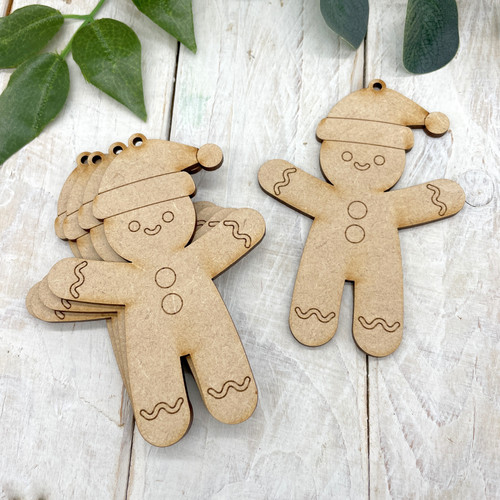 MDF Christmas Decoration with Hole 10cm 5 Pack Gingerbread Boy Detail ...