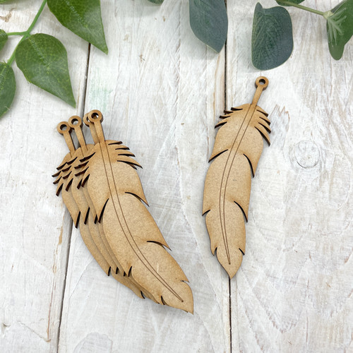 MDF Christmas Decoration with Hole 10cm 5 Pack Feather | woodenshapecompany