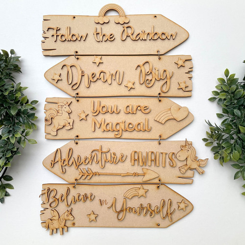 Unicorn Believe in Yourself Direction Sign | woodenshapecompany