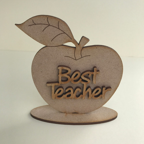 MDF Apple on Stand with Wording | woodenshapecompany