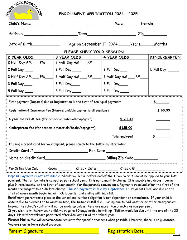Enrollment Application | School | Yellow Duck Preparatory School ...