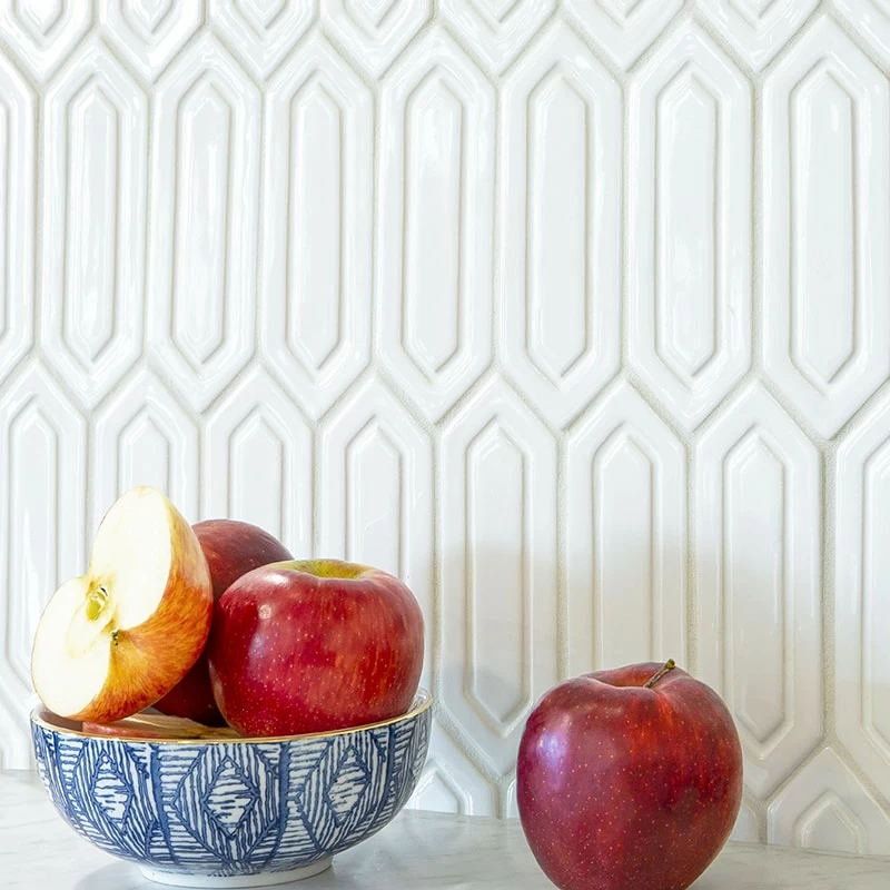 Royal White Glossy Relief Picket Ceramic Wall Decos 2x6 | Coliseum Tile