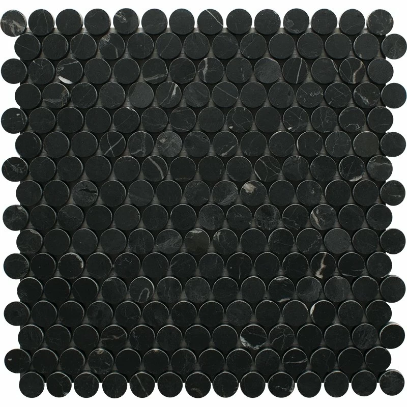 Black Honed Penny Round Marble Mosaic | Coliseum Tile