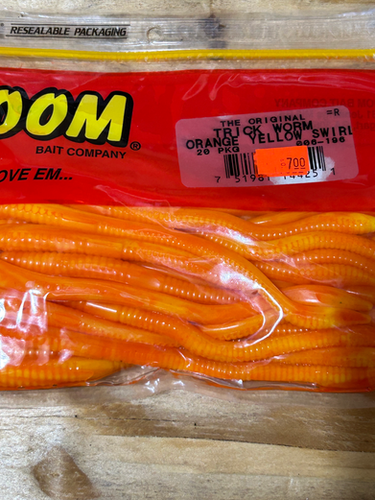 Zoom Trick Worm - Orange Yellow Swirl | Tiger Creek Bait
