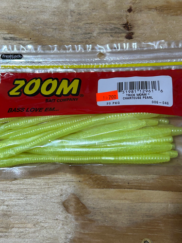 Zoom Trick Worm - Chartreuse Pearl | Tiger Creek Bait