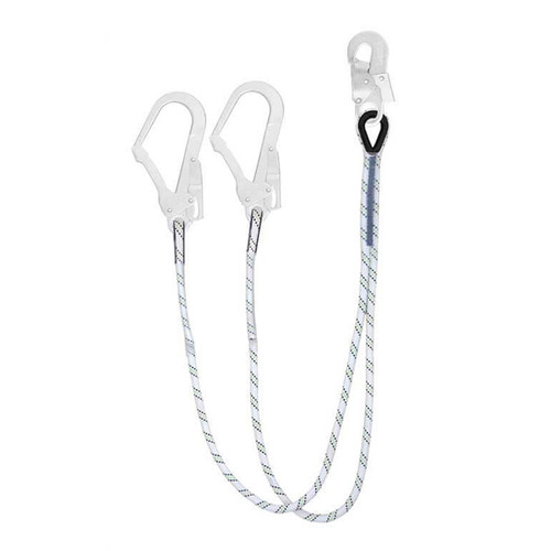 Y Forked Restraint Kernmantle Lanyard with Scaffold Hooks & Snap Hook ...