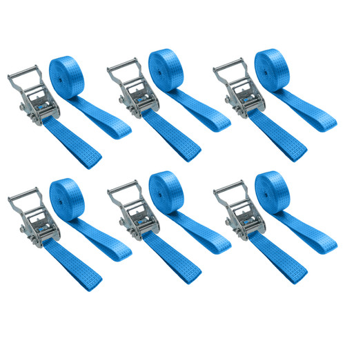 Set of 6 - 6m x 3,000kg Ratchet Strap with Looped Ends | Load Straps ...