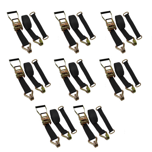Vehicle Recovery Set with Steel Eye Diverter - Set of 8 - Black | Load Straps & Slings