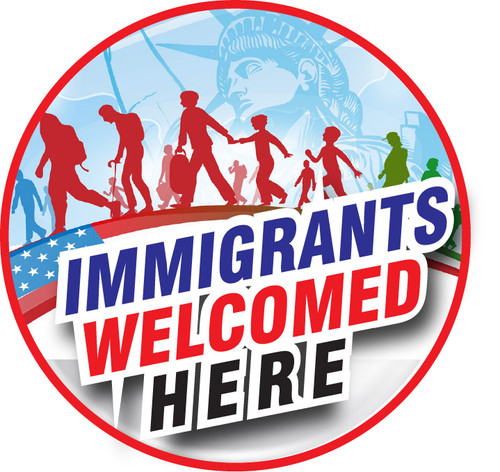 Immigrants Welcomed Here Button | dauphindems