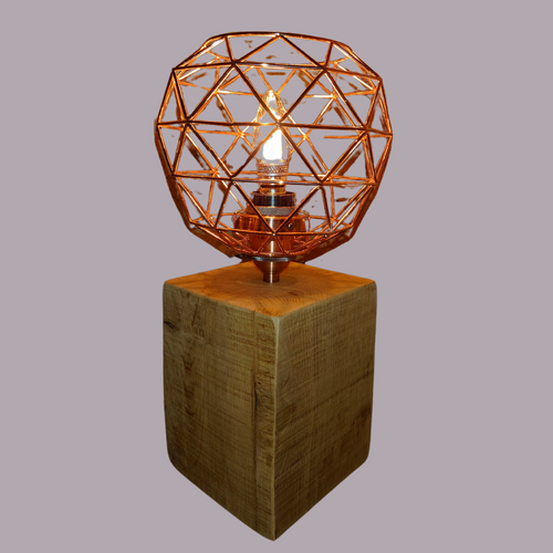 Oak base wooden block lamp